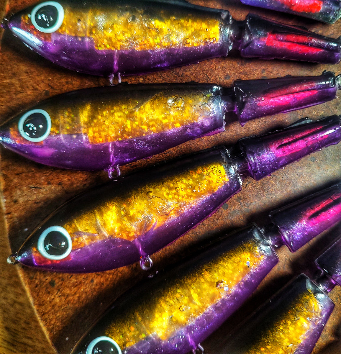 Broken Back Corky - Gold Hologram Black back purple belly – Steve's Lures
