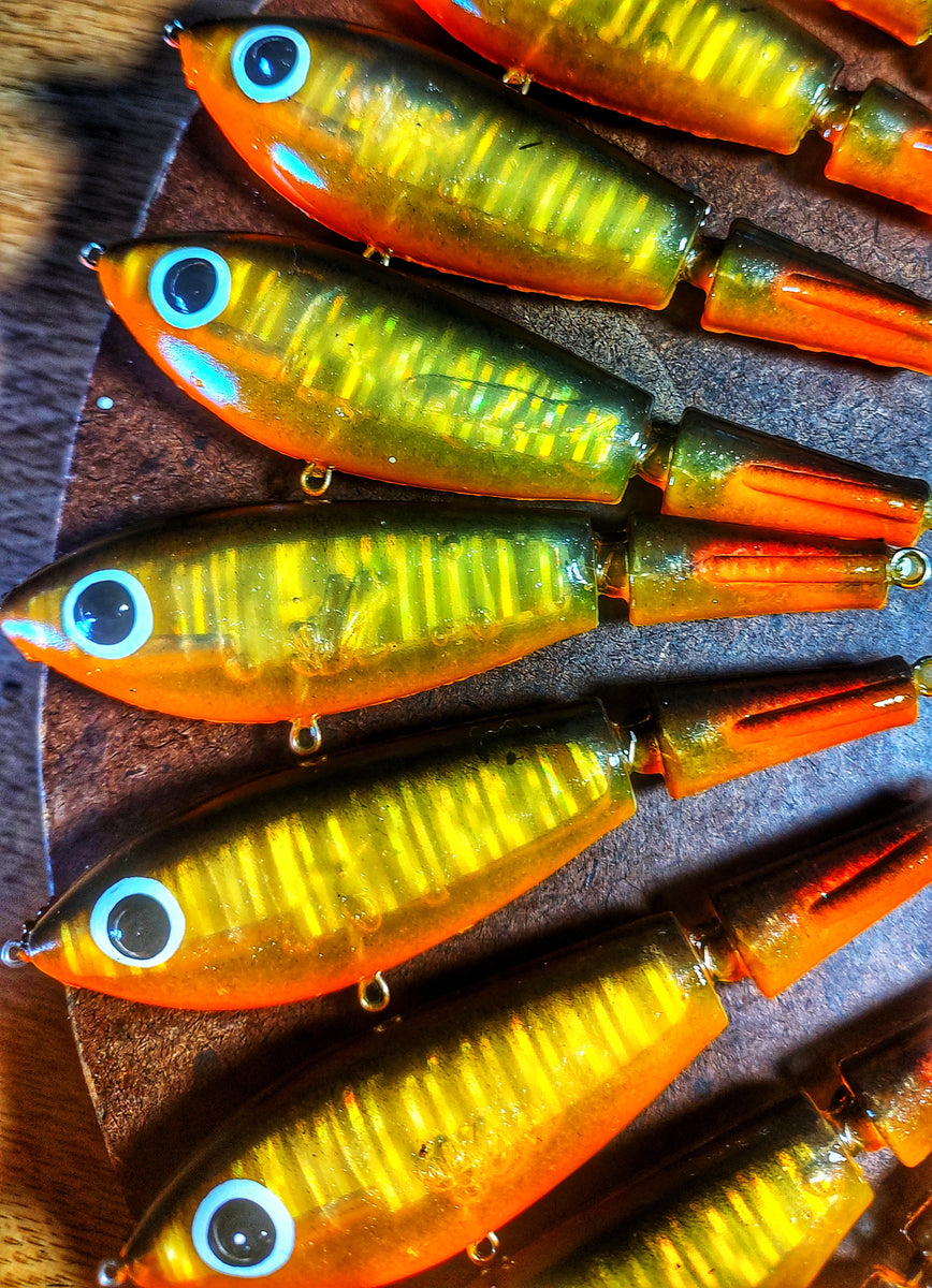 Broken Back Corky - Black Gold Bars Orange Belly – Steve's Lures